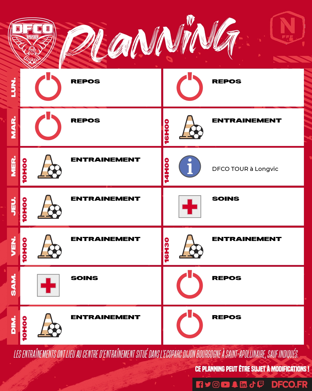Le planning avant Nancy - DFCO - DFCO